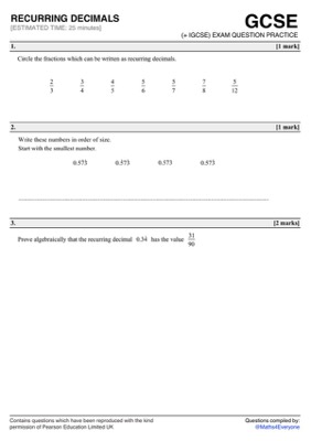 GCSE 9-1 Practice Questions (by Topic)